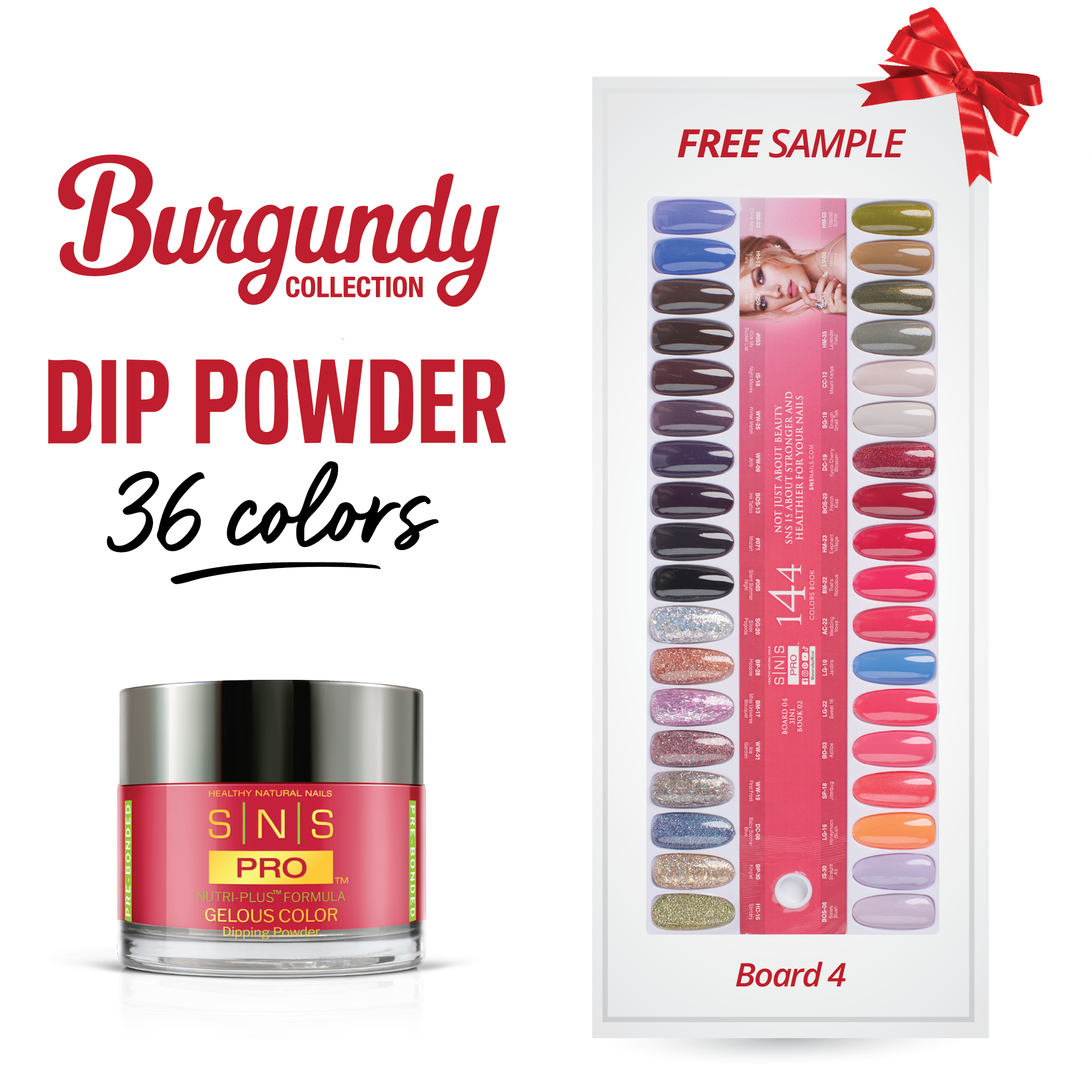 SNS Pro Dipping Powder - Set 36 Colors - Board 4 (109 - 144) - Burgund ...